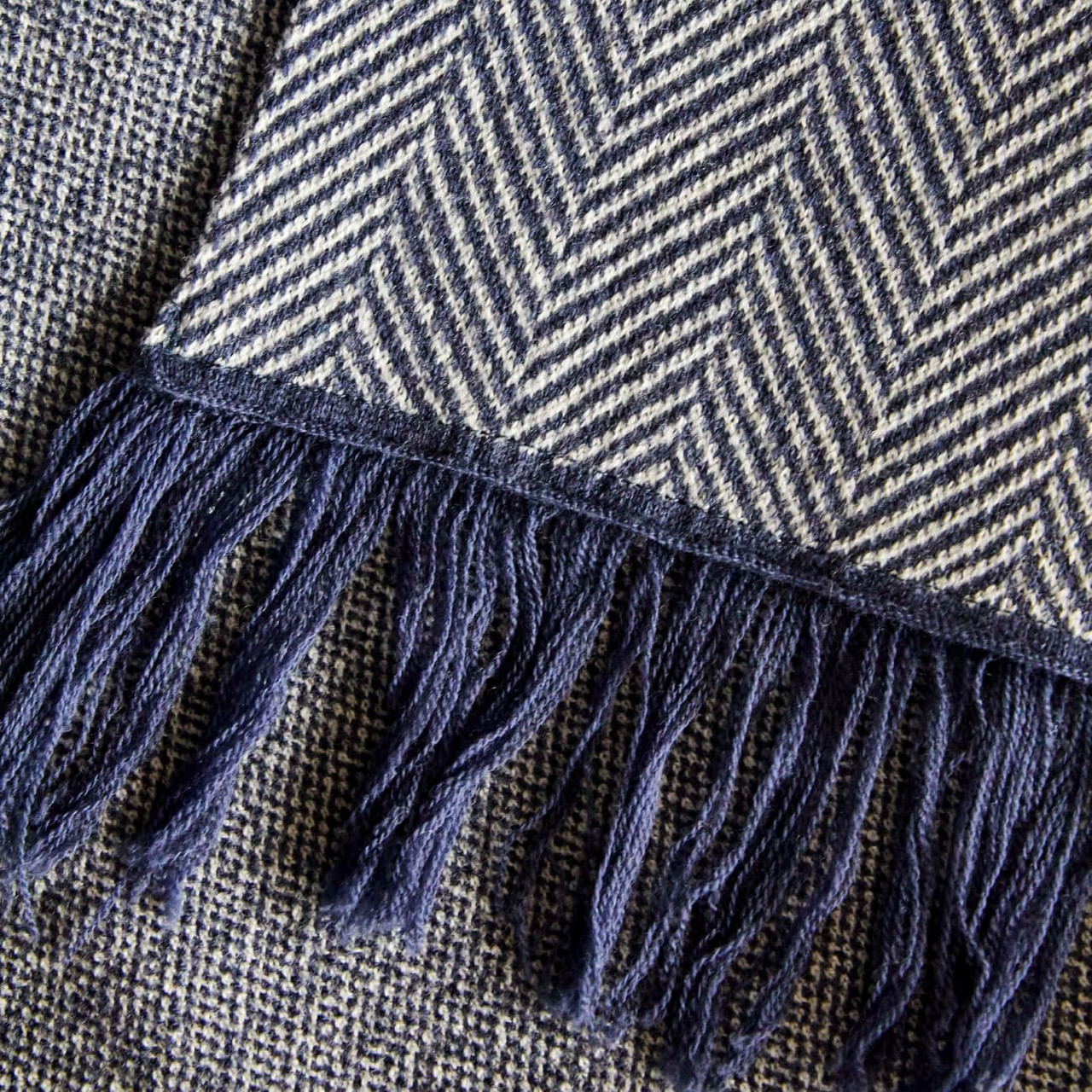 Oxford Blue Herringbone Throw | SAOL Knitwear