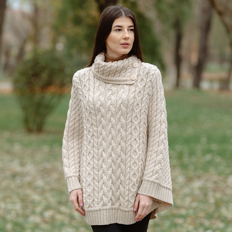 Cowl Neck Button Poncho