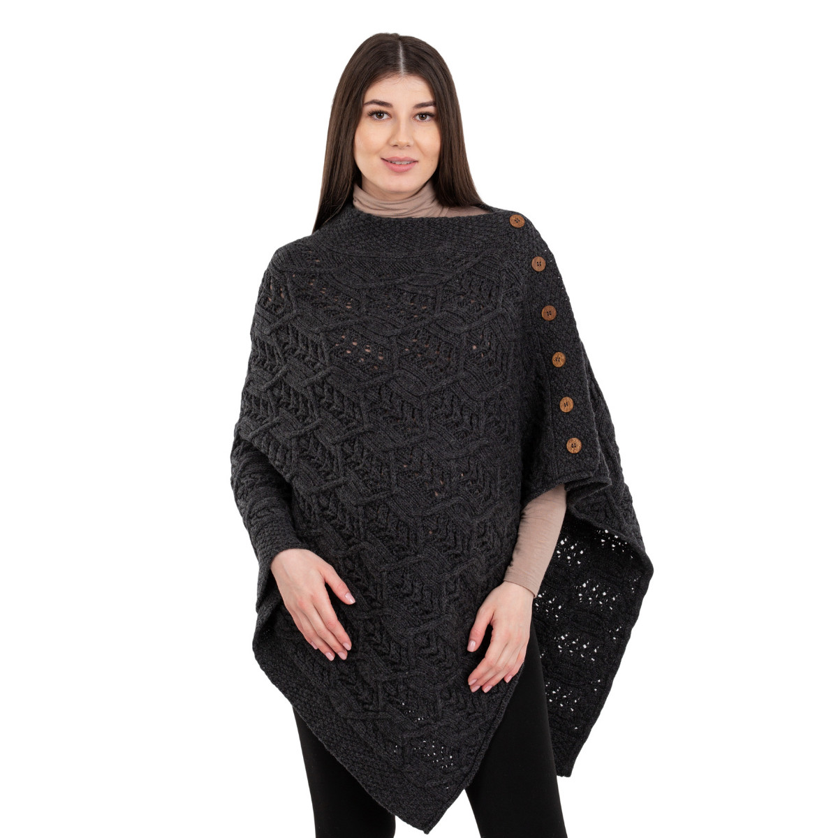 Merino Wool Ladie's Poncho with buttons