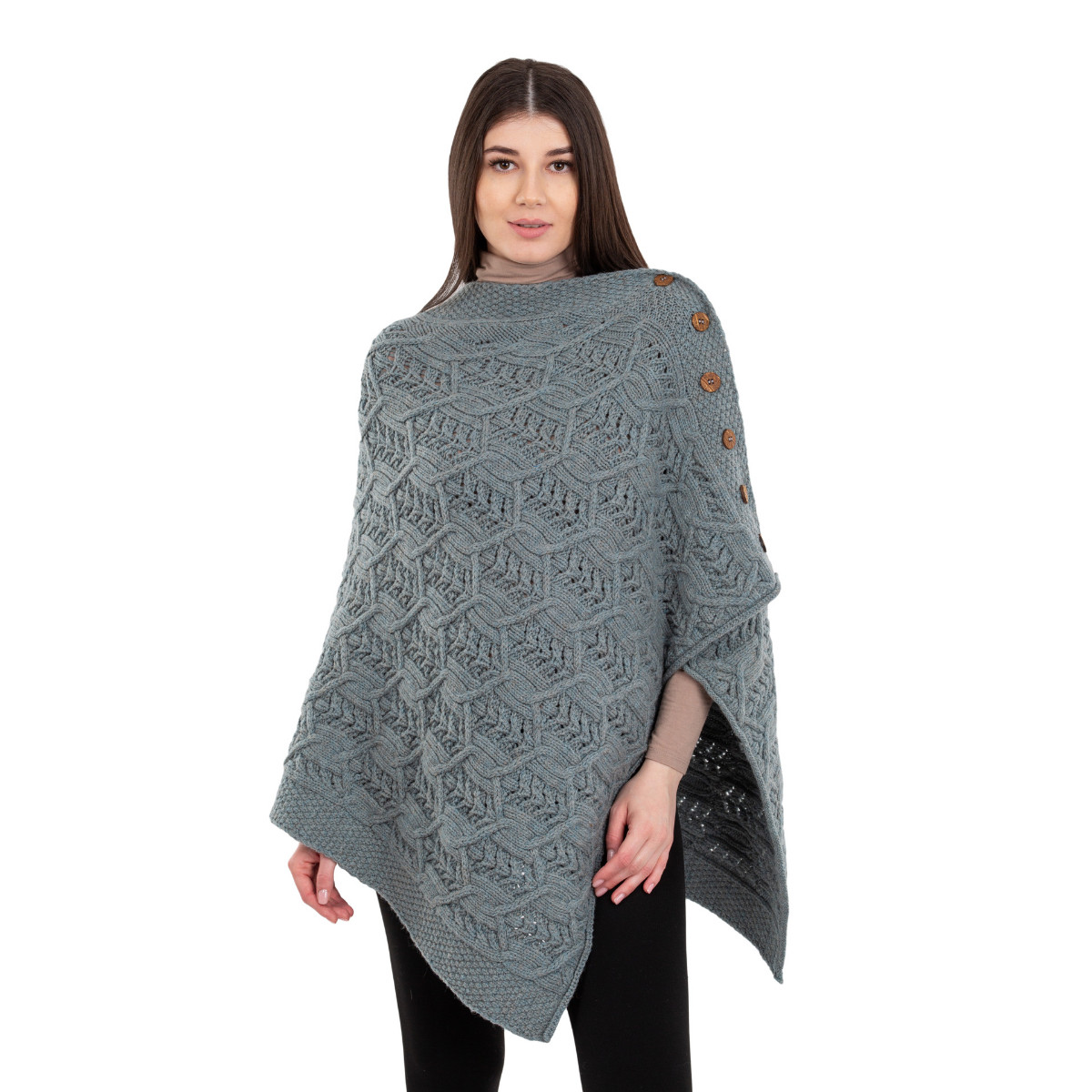 Merino Wool Ladie's Poncho with buttons
