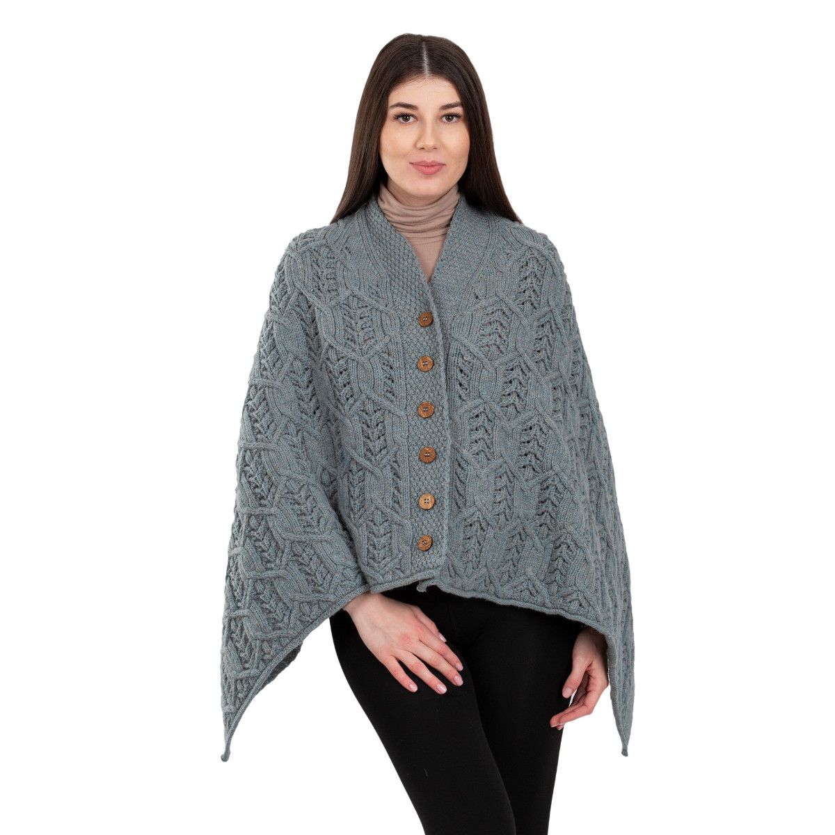 Merino Wool Ladie's Poncho with buttons