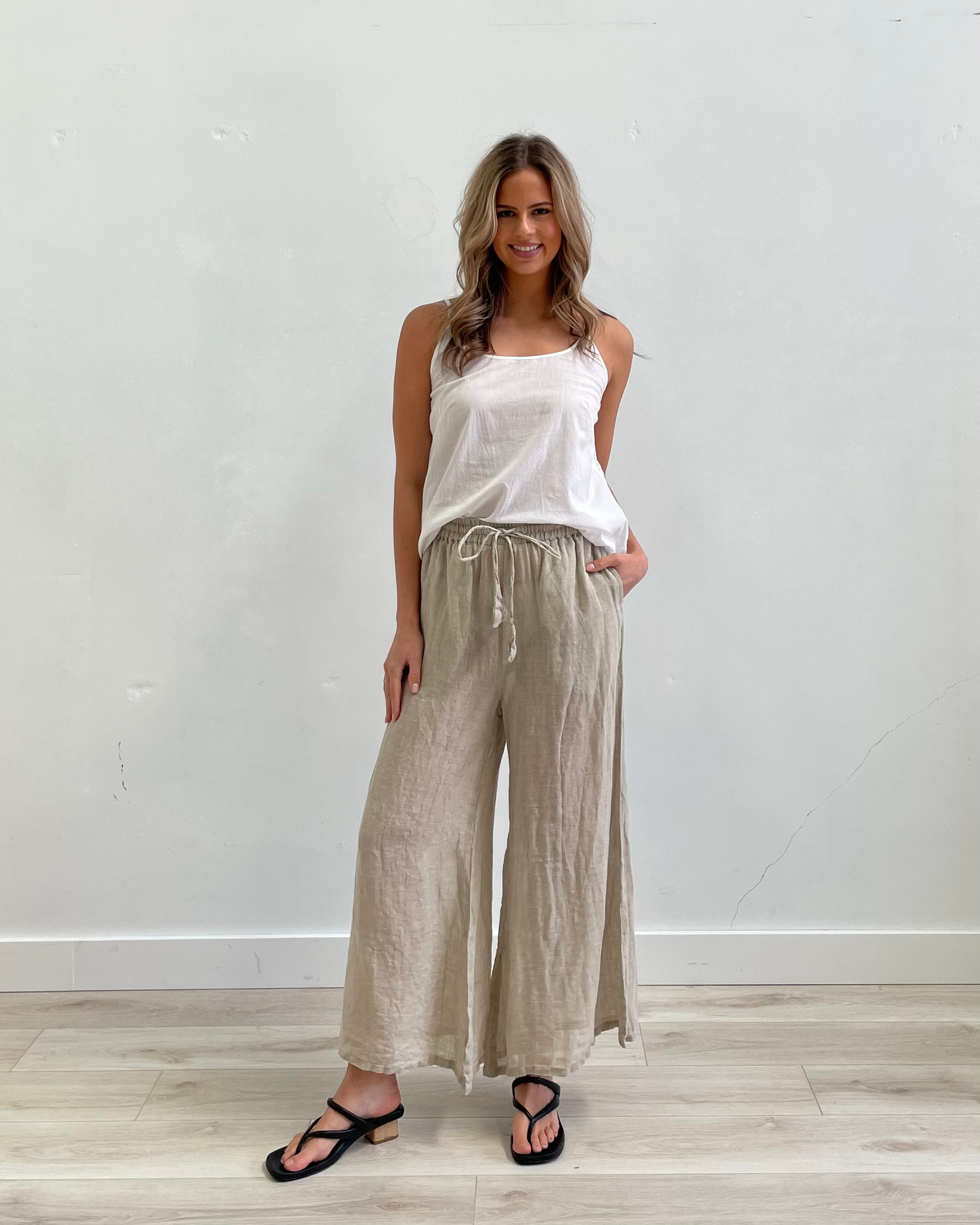 Chiara Wide Legged Pants Natural - Linens Unlimited