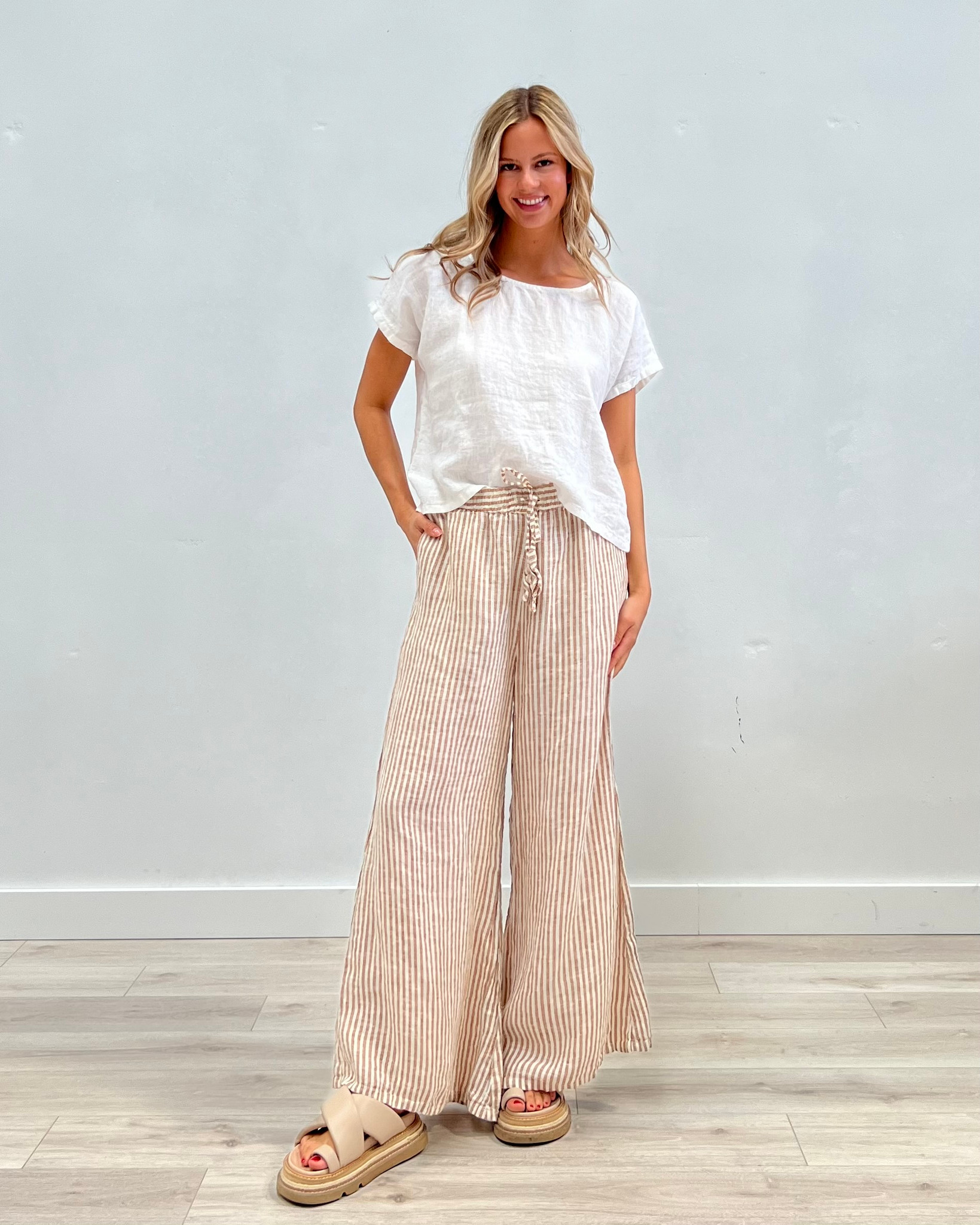 Noemi Wide Legged Pants Rust Stripes - Linens Unlimited