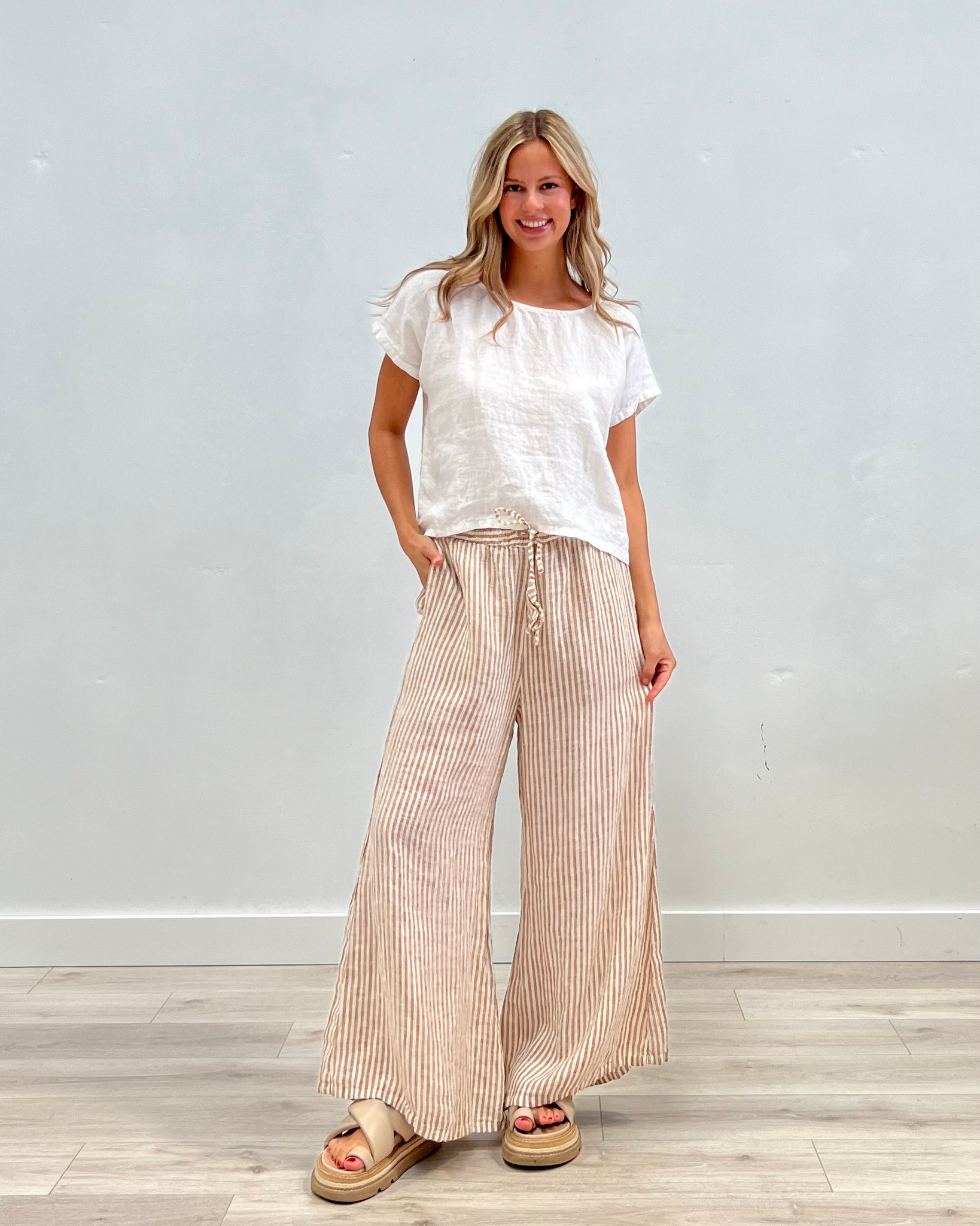 Noemi Wide Legged Pants Rust Stripes - Linens Unlimited