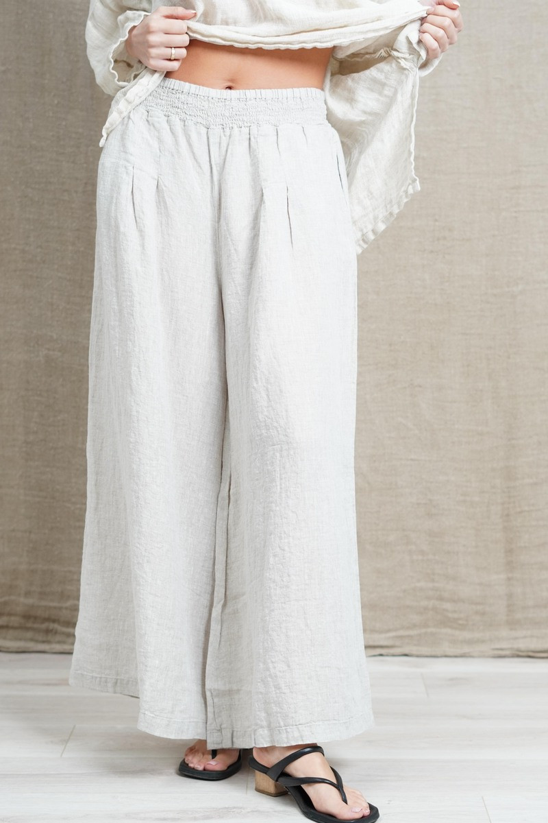 Mia Linen Pants Chambray Oat - Linens Unlimited