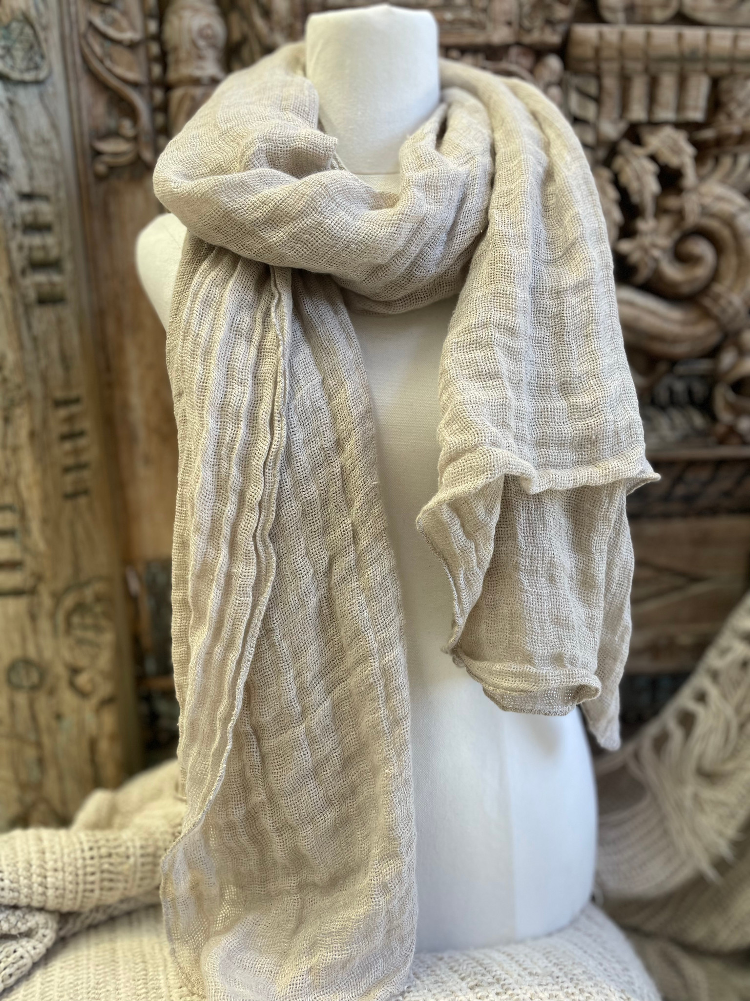 Kelly Mesh Linen Scarf Natural - Linens Unlimited