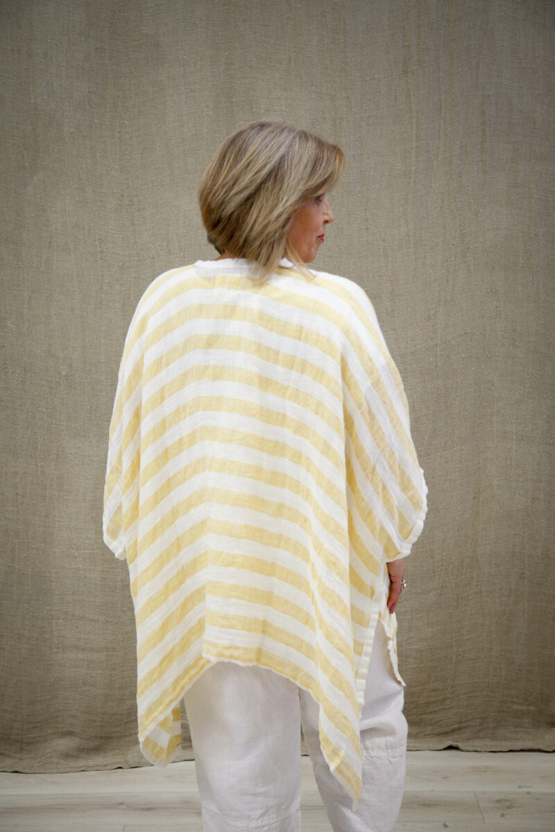 Carmen Linen Cardigan Lemon & White Stripe - Linens Unlimited