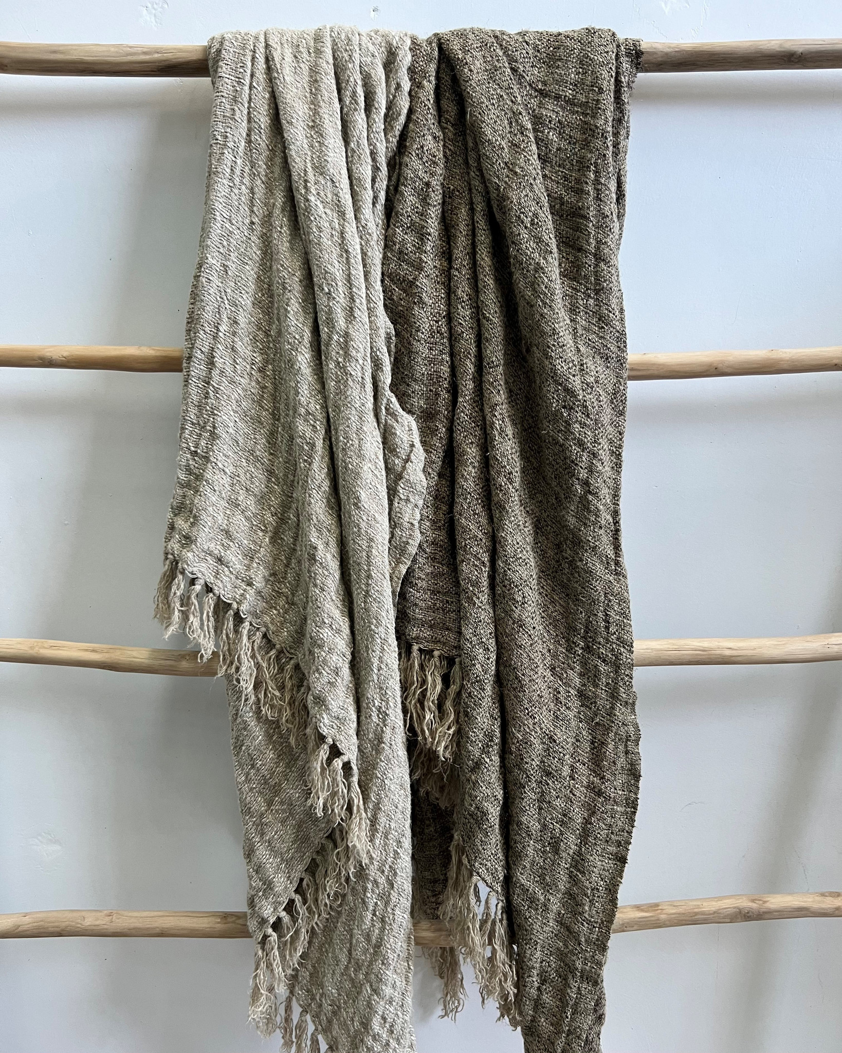 Felix Knotted Fringe Linen Throw Natural & Charcoal Woven - Linens ...