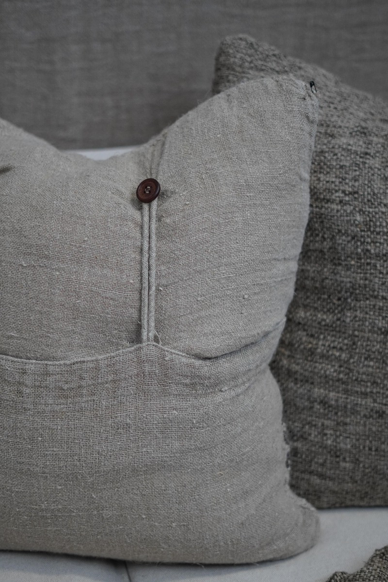 Jacob Linen Cushion Cover with Button Closure Charcoal Stripe 60x60cm ...