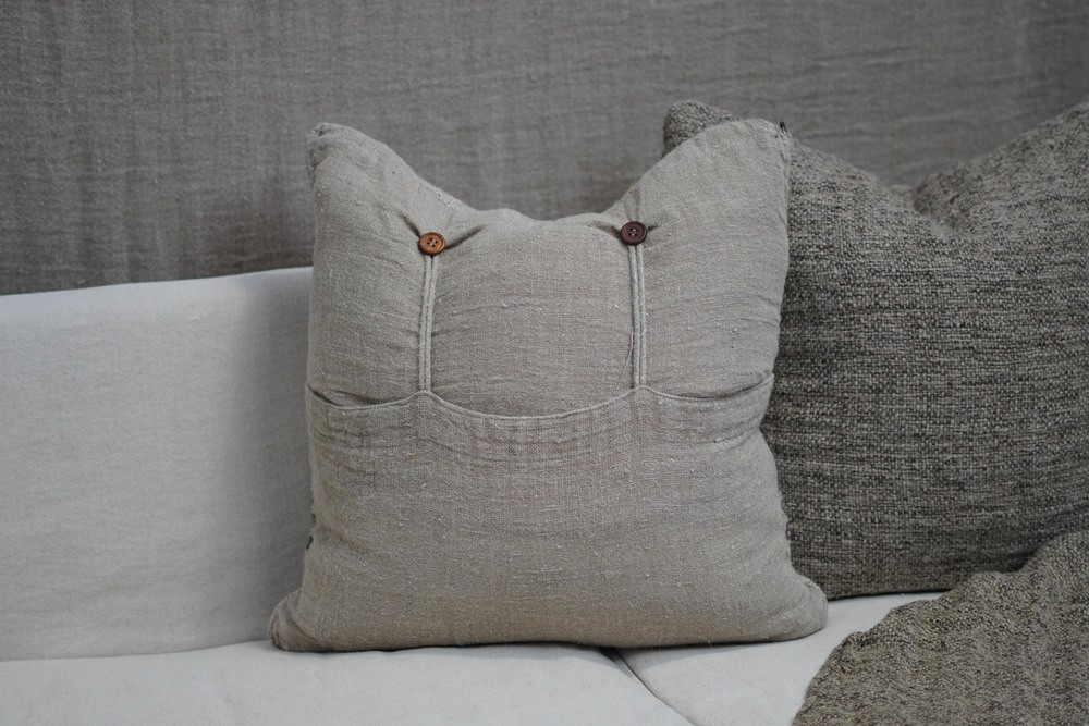 Jacob Linen Cushion Cover with Button Closure Charcoal Stripe 60x60cm ...
