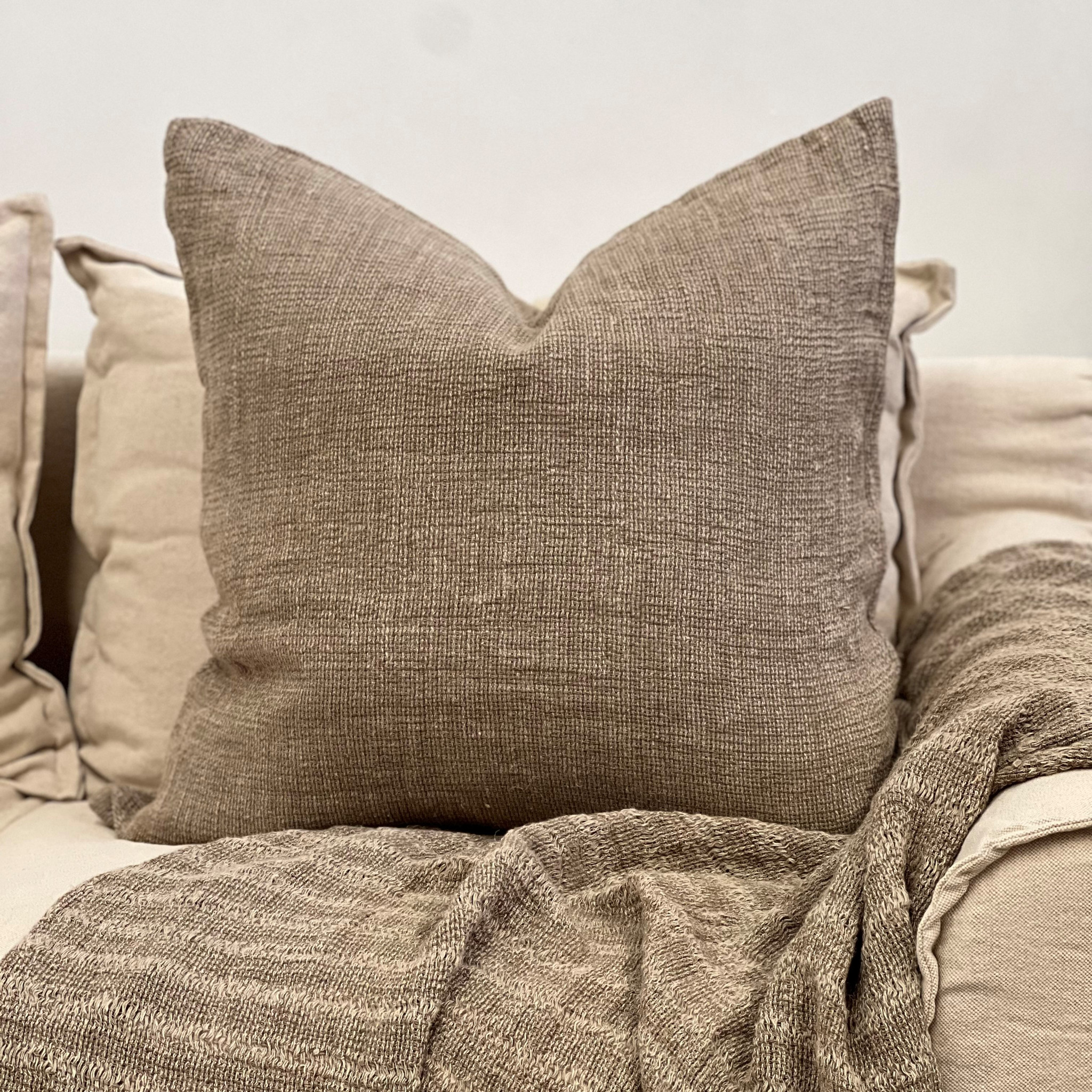 Audrey Linen Cushion Cover Olive 60x60cm - Linens Unlimited