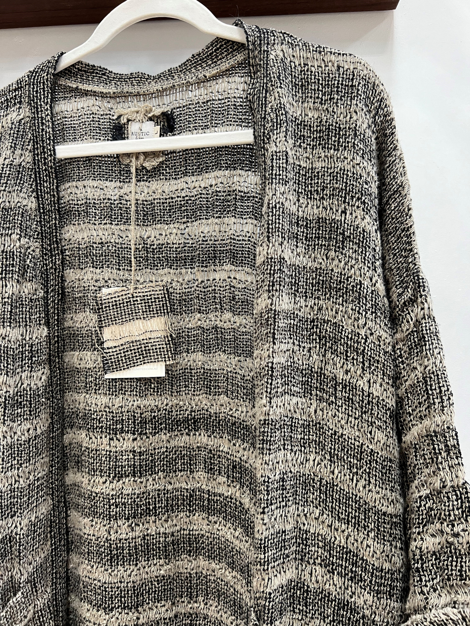 Audrey Long Linen Cardigan Spaced Black & Nat - Linens Unlimited