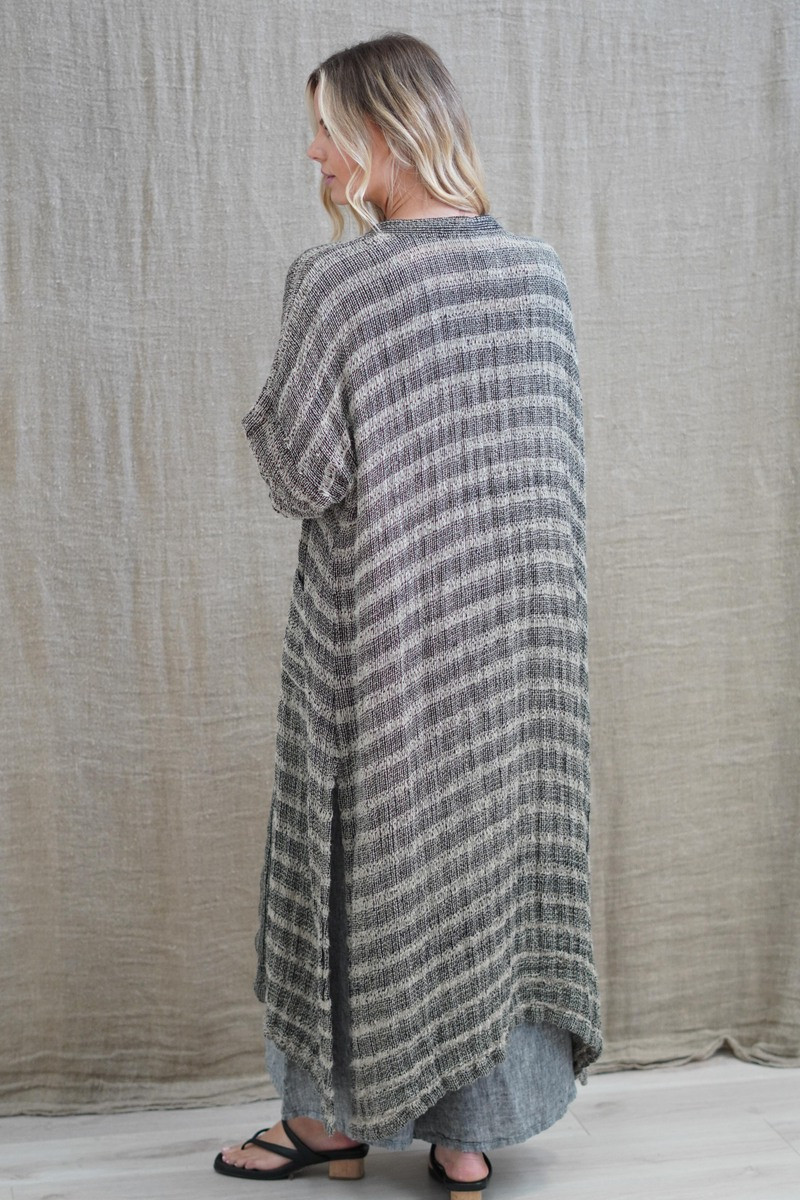 Audrey Long Linen Cardigan Spaced Black & Nat - Linens Unlimited