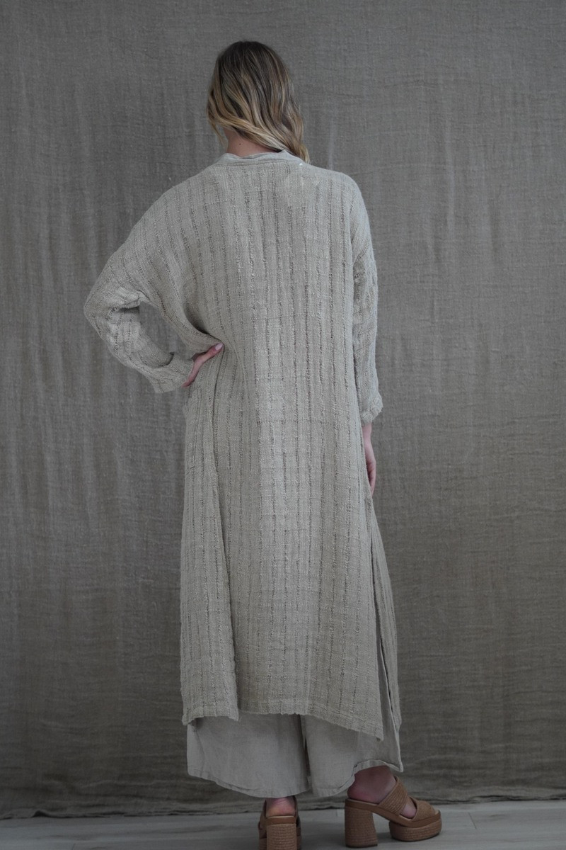 Audrey Long Linen Cardigan Natural Spaced Vertical - Linens Unlimited