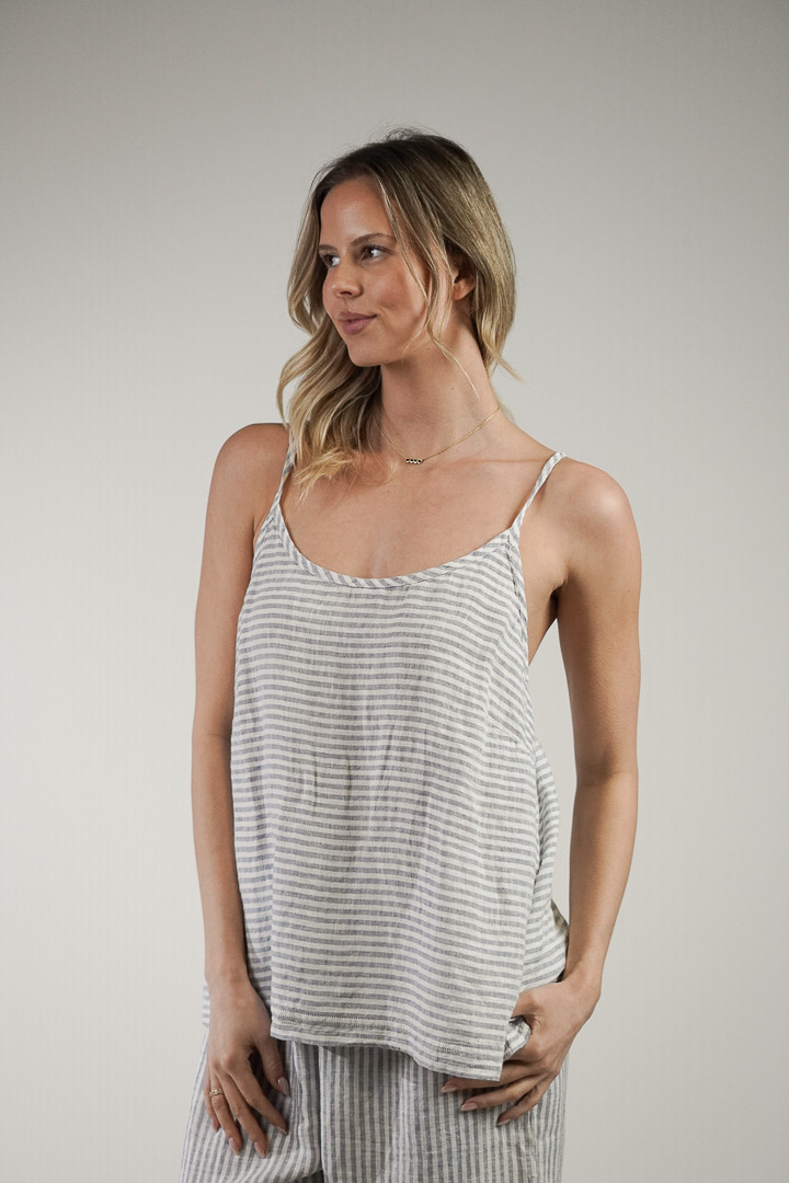 Cameron Linen Cami Powder Blue Stripes - Linens Unlimited
