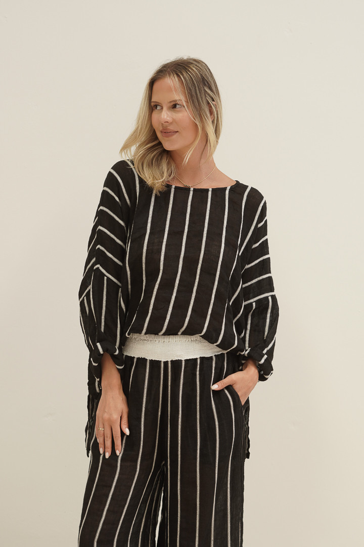 Valentina Top Black Velvet Stripes - Linens Unlimited