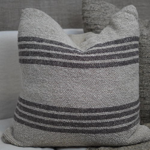 Jacob Linen Cushion Cover with Button Closure Charcoal Stripes 50x50cm ...