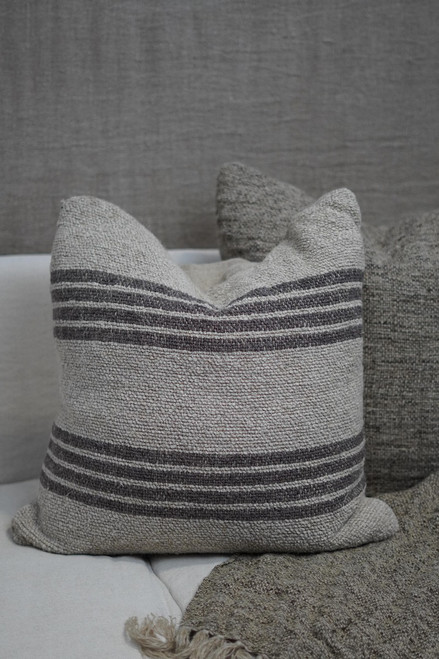 Jacob Linen Cushion Cover with Button Closure Charcoal Stripe 60x60cm ...