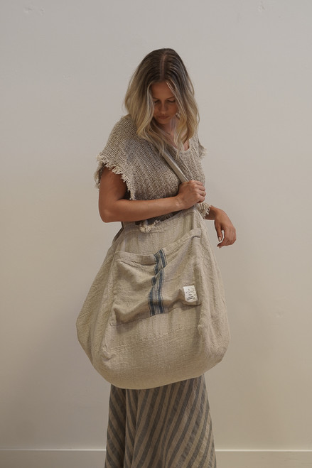 Puro Lino Tote Bag Blue Stripes - Linens Unlimited