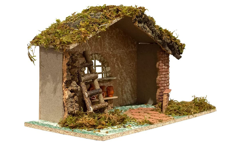 Nativity Creche Stable, Realistic Moss Roof and Floor, 11" x 18.25 ...