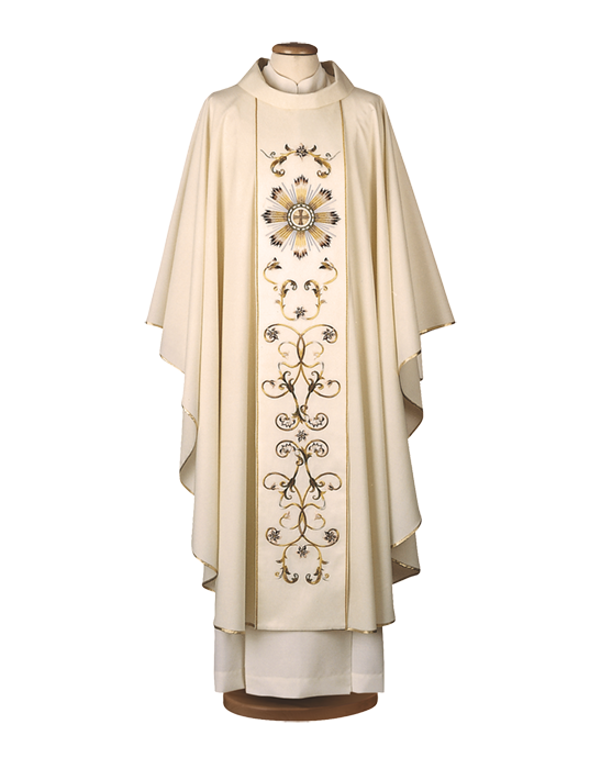 wool chasuble, embroidered chasuble, machine-embroidered stolon ...