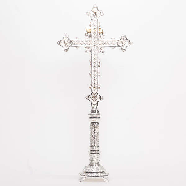 silver plated altar cross, 31 inch altar crucifix, silver altar cross ...