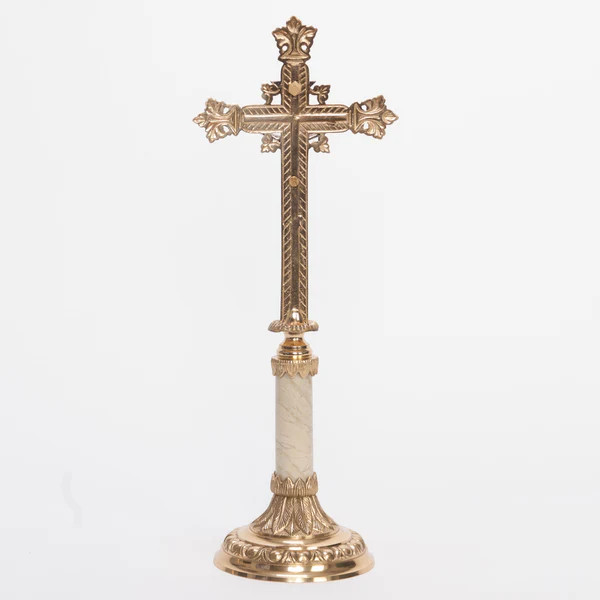 brass altar cross with marble stem, 14 inch altar crucifix, silver ...