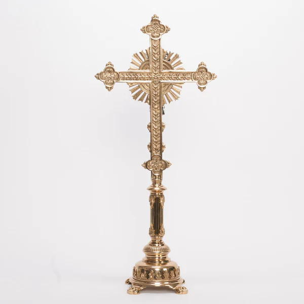 fluted stem altar cross, 30 inch altar crucifix, brass altar cross with ...