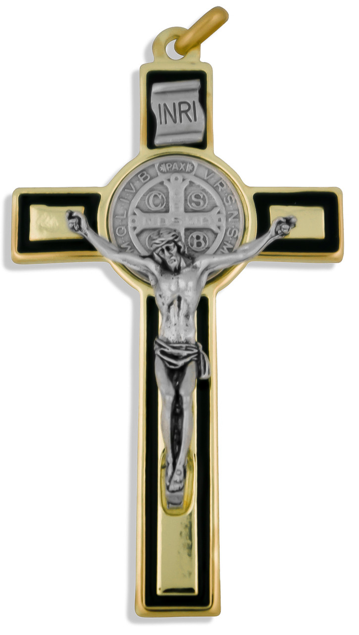 Large Saint Benedict Cross with Black Enamel Inlays - Trinity Church Supply