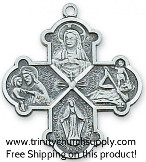 Large 4 Way Medal Cross with Red Enamel, Sterling Silver - Trinity ...