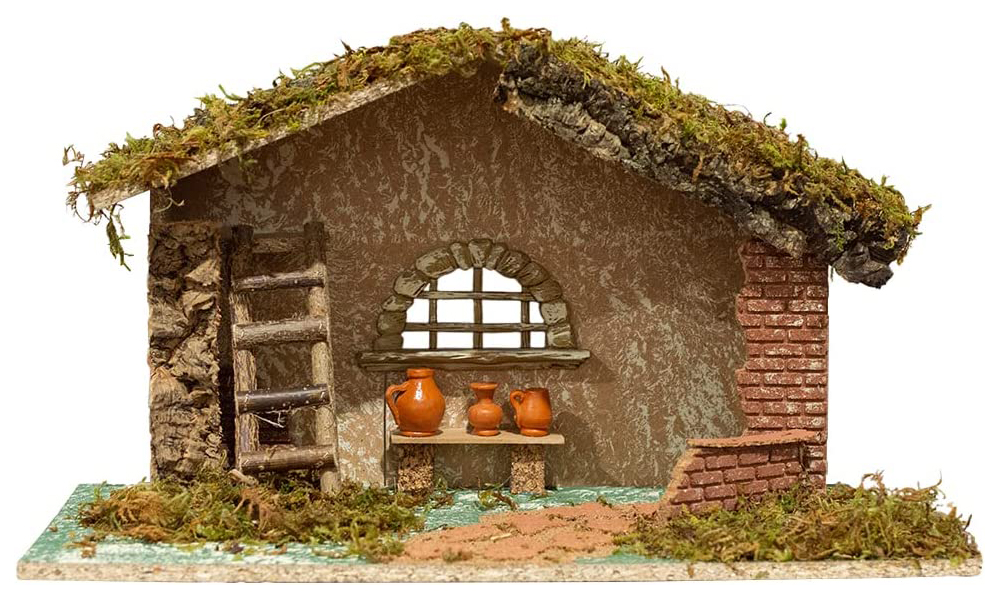 Nativity Creche Stable, Realistic Moss Roof and Floor, 11" x 18.25 ...
