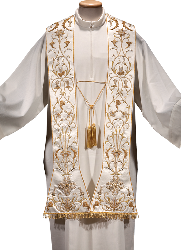 liturgical stole, hand-embroidered stole, acetate clergy stole ...