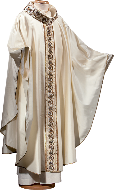 pure silk chasuble, hand-embroidered chasuble, Italian-made liturgical ...
