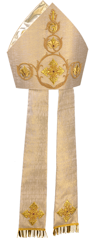 hand-embroidered mitre, Italian liturgical mitre, gold wool lurex mitre ...