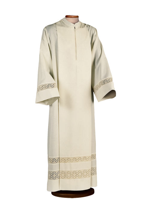 polyester wool alb, Korean collar alb, alb with central zip, pleated ...