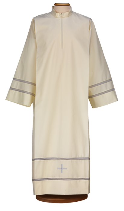 polyester and cotton alb alb with mandarin collar alb with central zip ...