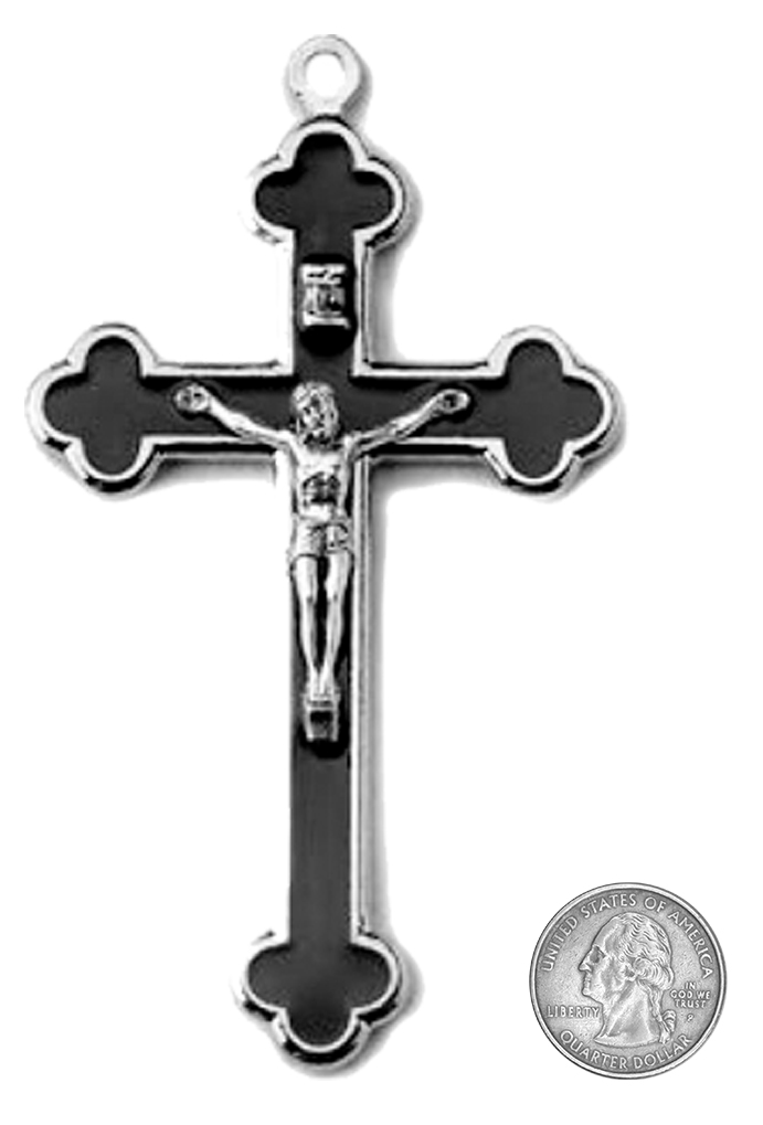 Traditional Latin Cross Pendant with Black Inlay - Trinity Church Supply