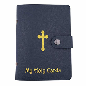 5" Leather Holy Card Holder (Blue) - Trinity Church Supply