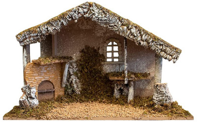 Nativity Creche Stable | Realistic Materials | Fireplace & Hay | 12" x ...