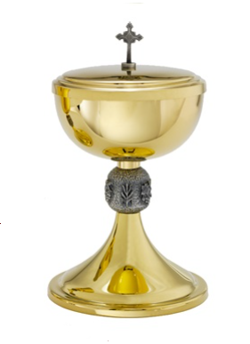 24K Gold-Plated Ciborium Silver-Ox Wheat Node Ciborium Cross Accent ...