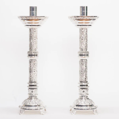 Silver Plated Candlestick, 18-1/2" Altar Candlestick, Silver Altar ...