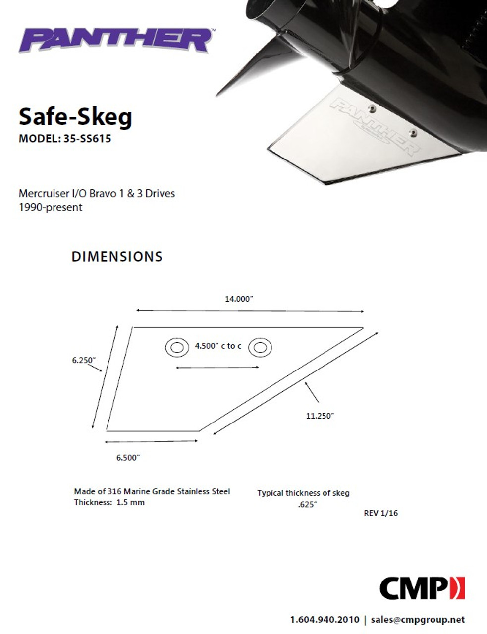 Panther Mercruiser Bravo 1 & 3 316 Stainless Steel Safe Skeg Protector ...