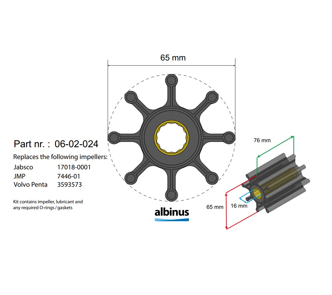 Aftermarket Volvo Penta 3593573 & 21730348 Seawater Impeller - Boaters ...