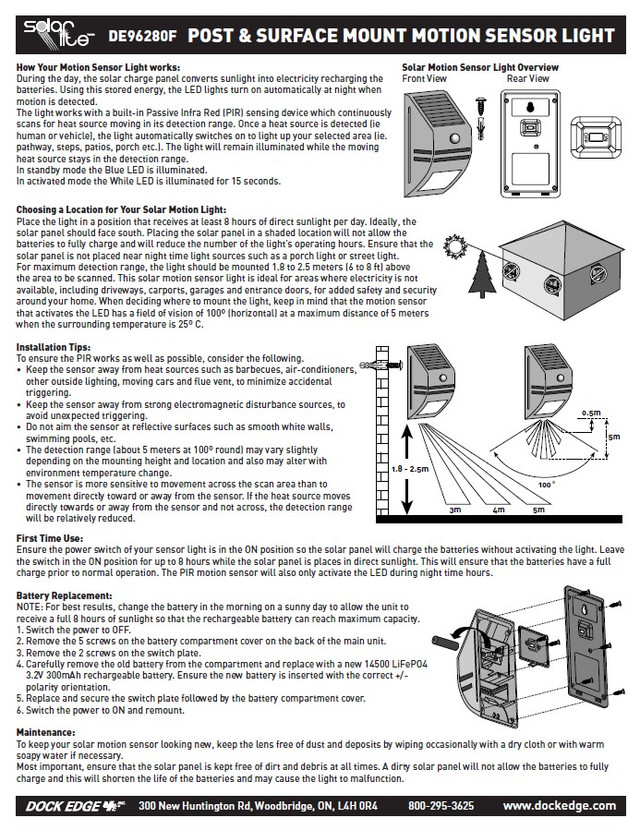 Dockedge Dock/Patio Solar Motion Sensor Light