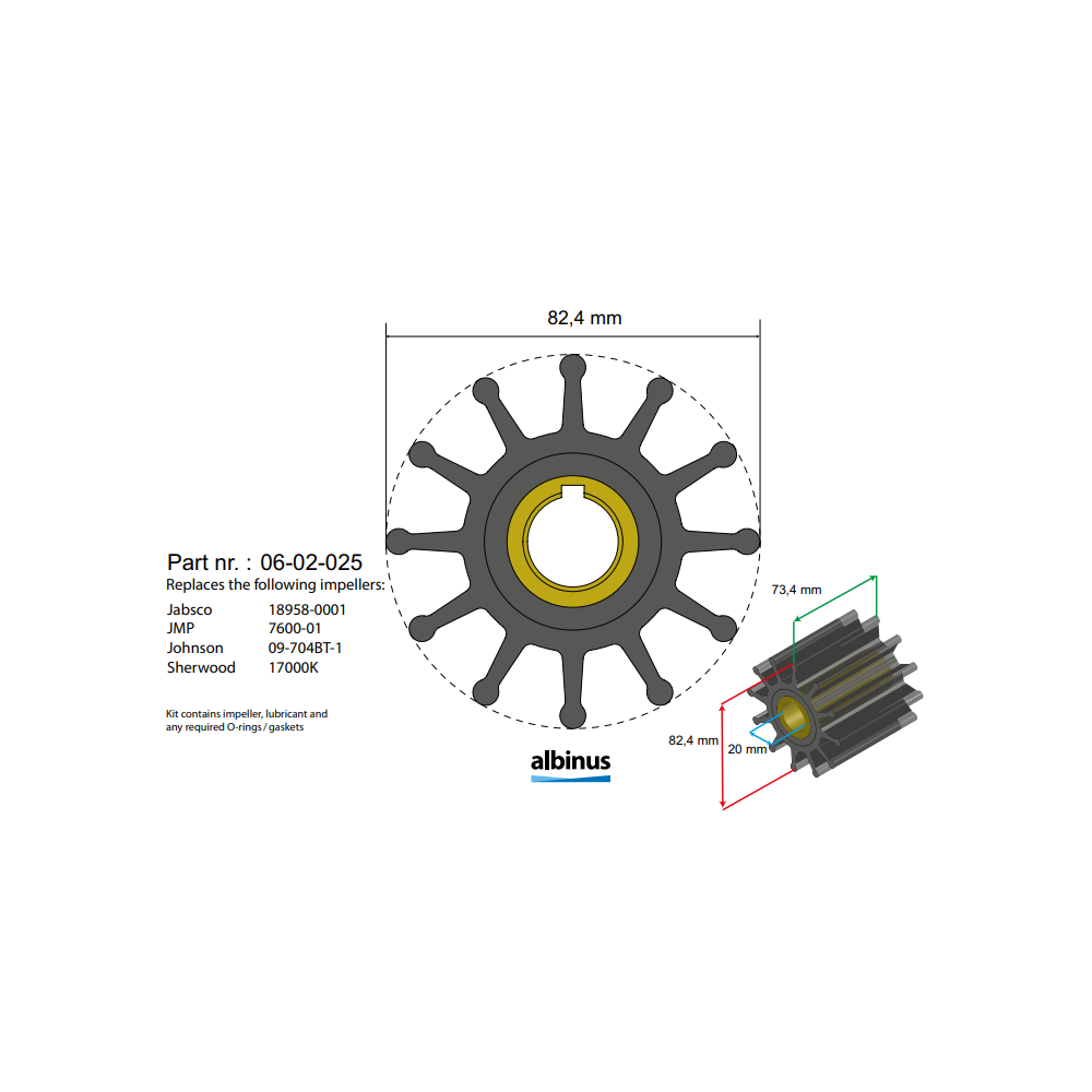 Aftermarket Sherwood 17000K Cummins 3897337 Seawater Impeller - Boaters ...
