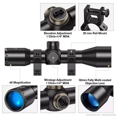 4x32 Compact 4x Rifle Scope Hunting Optic Picatinny Mount - NSPEC ...
