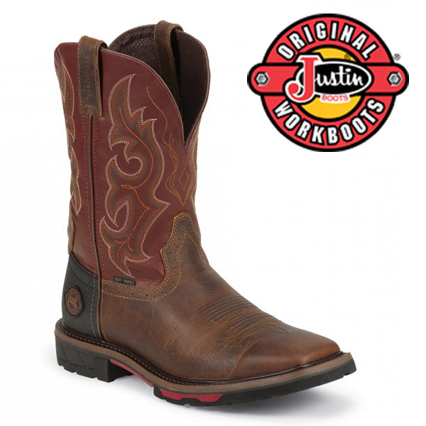 WK4627 Mens Justin Work boot Rugged Tan Waterproof Comp Toe - Brantleys ...