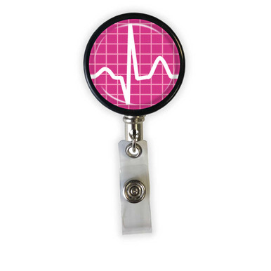 EKG Rhythm Heavy Duty Steel Cord Badge Reel - Scrub Pocket