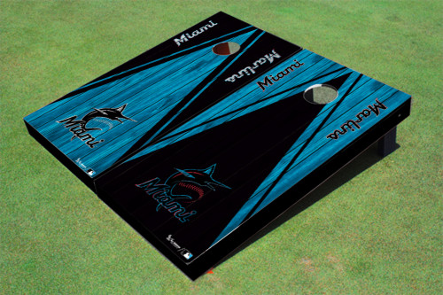 Miami Marlins Marlin Alternating Wood Look Triangle Cornhole Boards