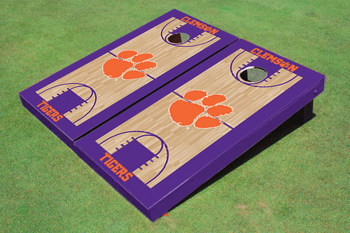 Clemson University Purple Matching Basketball Court Custom Cornhole Board